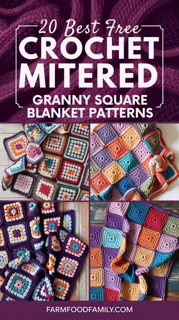 20 Best Crochet Mitered Granny Square Blanket Free Patterns (2025)
