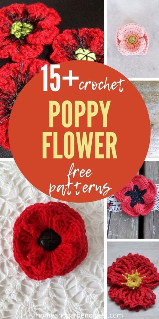 15 Crochet Poppy Flower Free Patterns - FarmFoodFamily