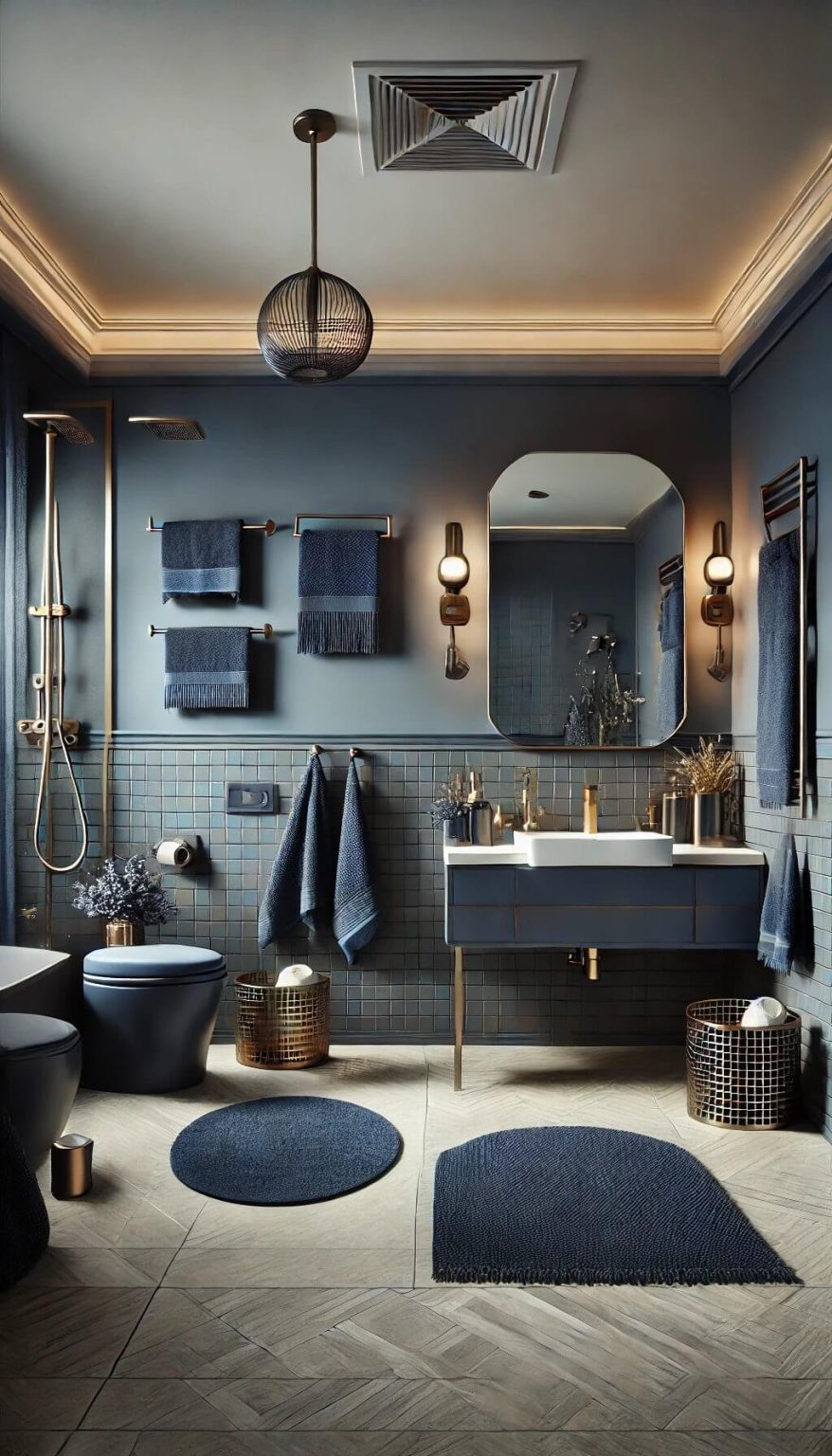 45+ Bold Navy Blue Bathroom Ideas That Make a Statement | FarmFoodFamily