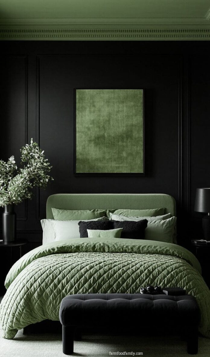 Black And Sage Green Bedroom Ideas