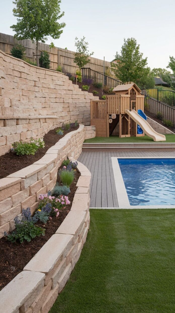60+ Stunning Sloped Backyard Ideas with Retaining Walls and Pools You ...