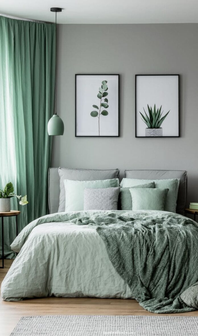 Grey And Sage Green Bedroom Decor