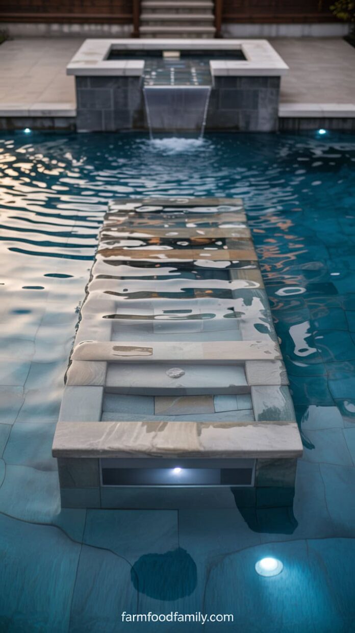 25+ Stunning Rectangle Pool with Spa and Sun Shelf Ideas - FarmFoodFamily