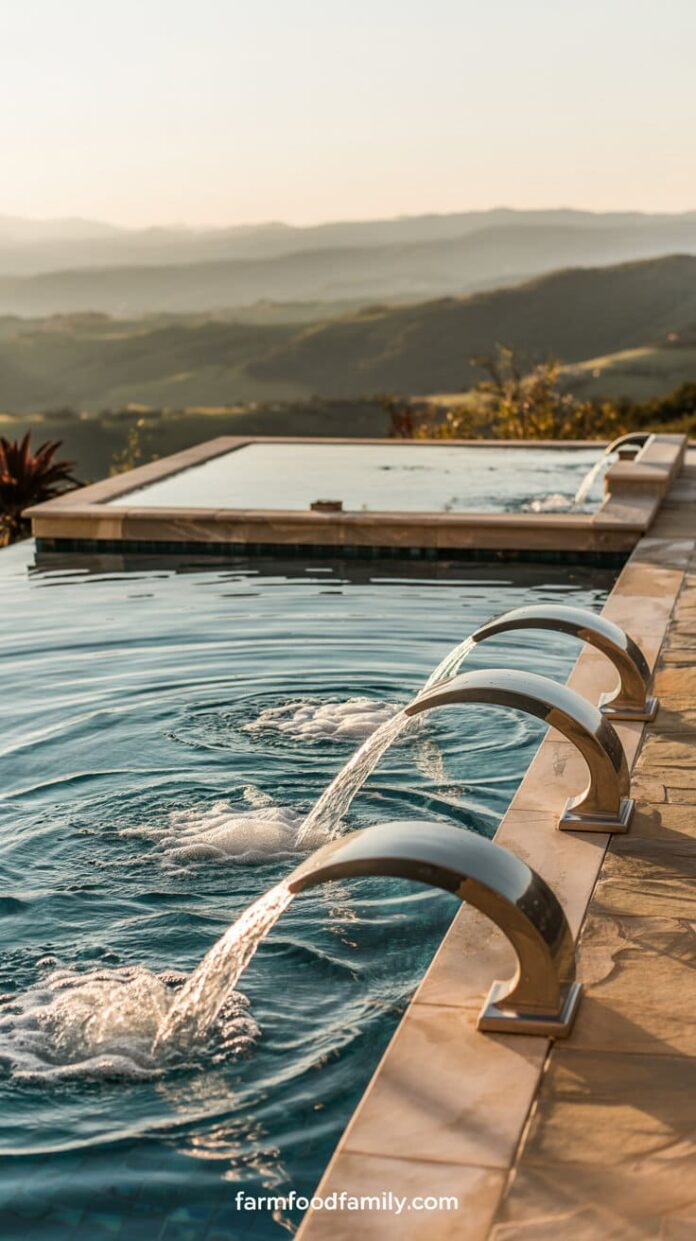 25+ Stunning Rectangle Pool with Spa and Sun Shelf Ideas - FarmFoodFamily