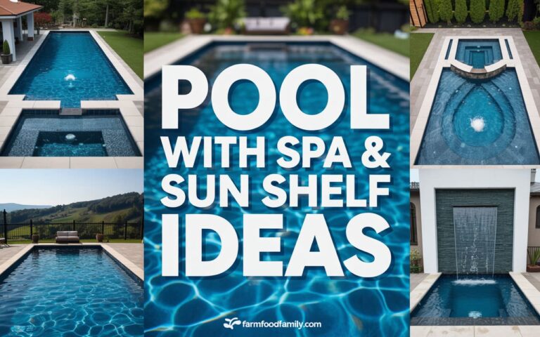 25+ Stunning Rectangle Pool with Spa and Sun Shelf Ideas - FarmFoodFamily